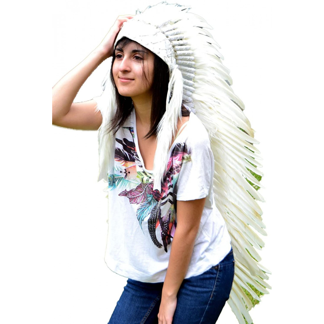 Cocar Indígena Adulto Branco Longo