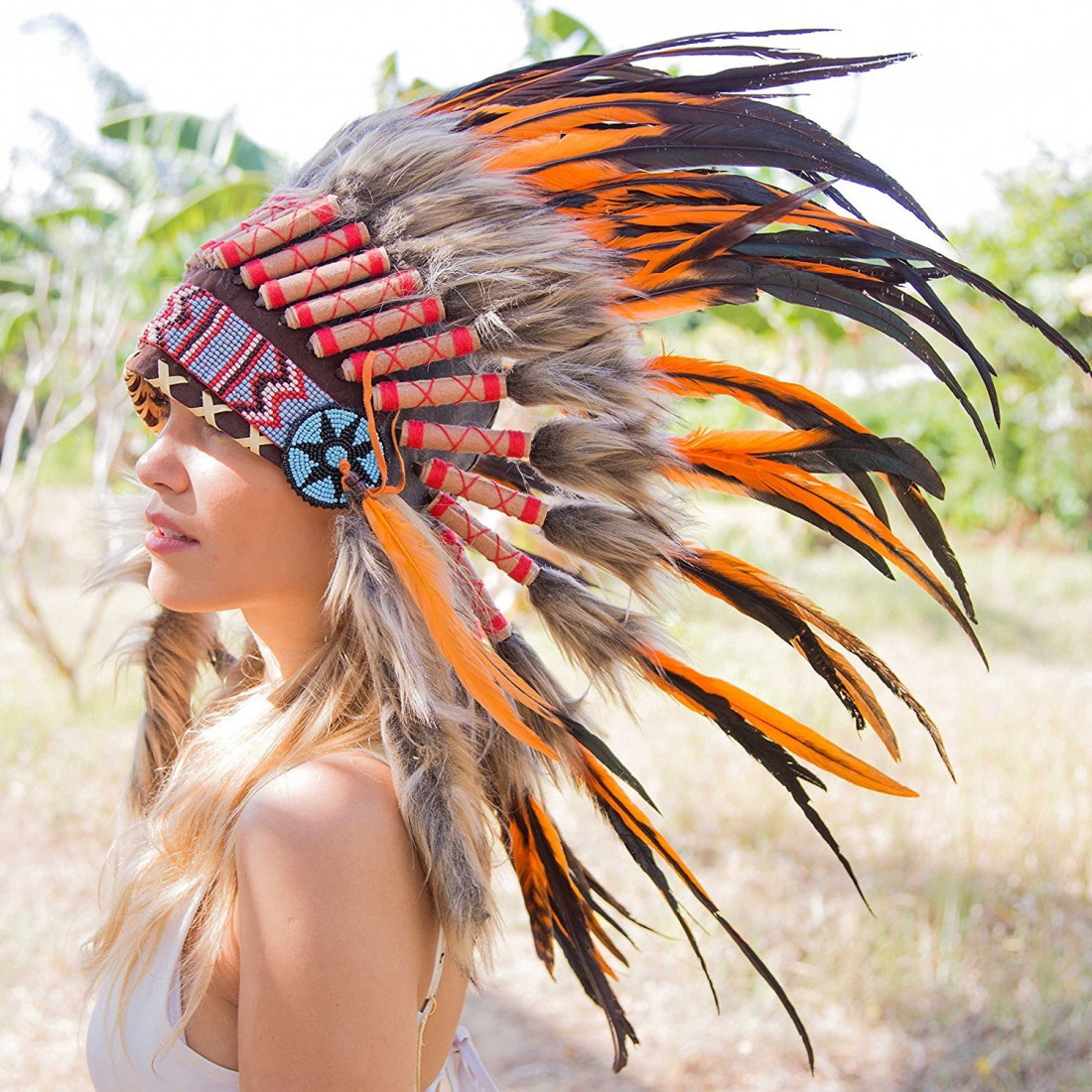 Cocar Indígena Adulto Laranja