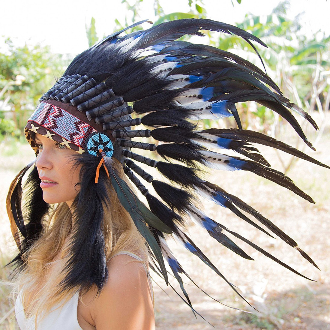 Cocar Indígena Adulto Pontas Azuis